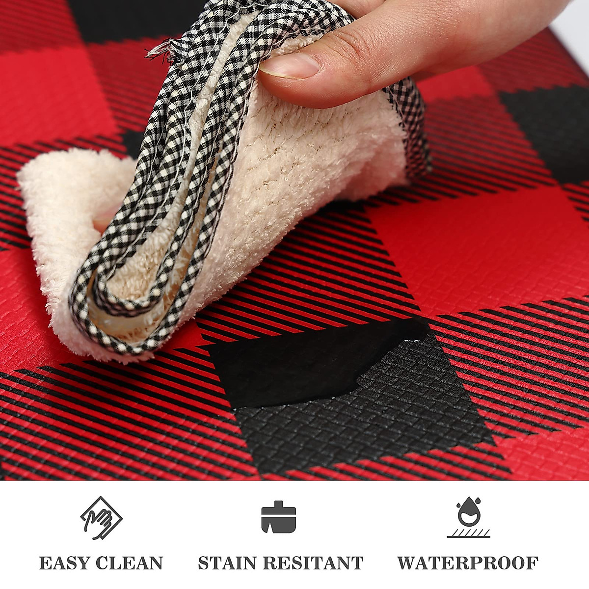 MAYHMYO Kitchen Mats Cushioned 2PCS Black and Red Kitchen Rugs Non Skid Waterproof Kitchen Floor Mat Memory Foam Cushioned Rugs Anti-Fatigue Mats for Kitchen Floor Offices & Laundries