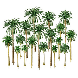 HUIANER Palm Tree Model Trees, Miniature Palm Trees Mixed 5 Size Fake Plastic Trees with No Stands for DIY Scenery Landscape Cake Decoration（18PCS 3.1" - 6.3"）
