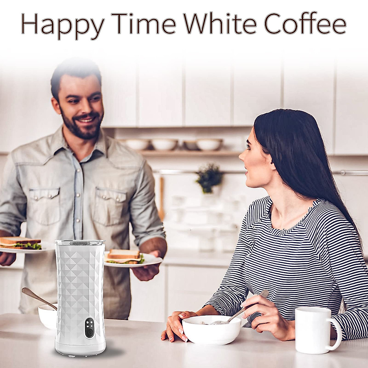 Milk Frother, 4 IN 1 Automatic Warm and Cold Milk Foamer, Auto Shut-Off and Silent Operation Milk Steamer for Coffee Latte, Cappuccino, Macchiato,Chocolate (White)