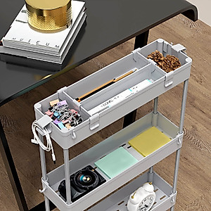 SPACELEAD Slim Storage Cart 4 Tier,Bathroom Organizer Rolling Utility,Mobile Shelving Unit Slide Out for Office, Kitchen, Laundry Room & Narrow Places,Gray