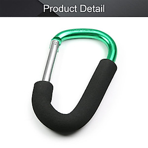 MroMax 1PC Stroller Hooks, 5.5inches Carabiner Clip, Green Easier Travel Hook, Dog Stroller Leash Hook, Soft Foam Grip, Purse Holder, Large Clips for Hanging Bags, Backpack, Diaper Organizer
