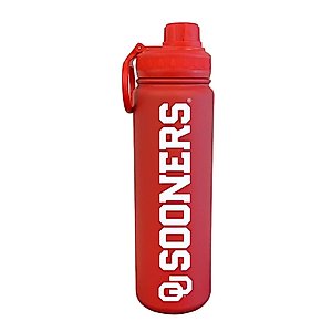 Campus Colors NCAA Stainless Steel Water Bottle - Twist on cap - 24 oz - Carry Clip - Keeps Your Drinks Hot or Cold for Hours (Oklahoma Sooners - Crimson)