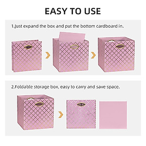 ArcaGuru 13x13x13 Storage Cube Bins, Collapsible Storage Bins Fabric Storage Cubes Organizer Baskets Box Drawers for Shelves, Closet, Wardrobe, Bookshelf, Cabinet, 4 Pack, Pink/Shiny Gold
