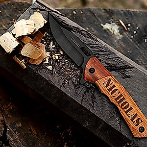 Gifts for Men, Personalized Pocket Knife with Engraved Name - 20 Fonts - Personalized Gifts for Him, Gifts for Dad, Husband, Brother, Customized Men's Gifts, Luxurious Wood, Optional Elegant Gift Box
