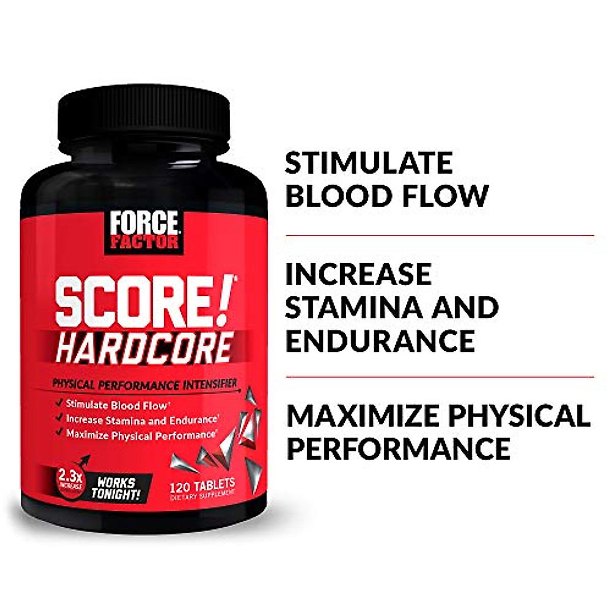 Force Factor SCORE! Hardcore, 3-Pack, Nitric Oxide Booster Supplement for Men with L-Citrulline, Yohimbe, Black Maca & B Vitamins to Boost Increase Stamina, Maximize Physical Performance, 360 Tablets