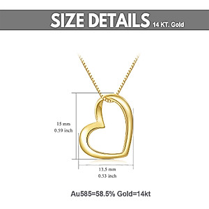 SISGEM 14k Gold Open Heart Necklace for Women, Real Gold Love Pendant and Box Chain Jewelry for Wife, Gifts for Her, 18 Inch