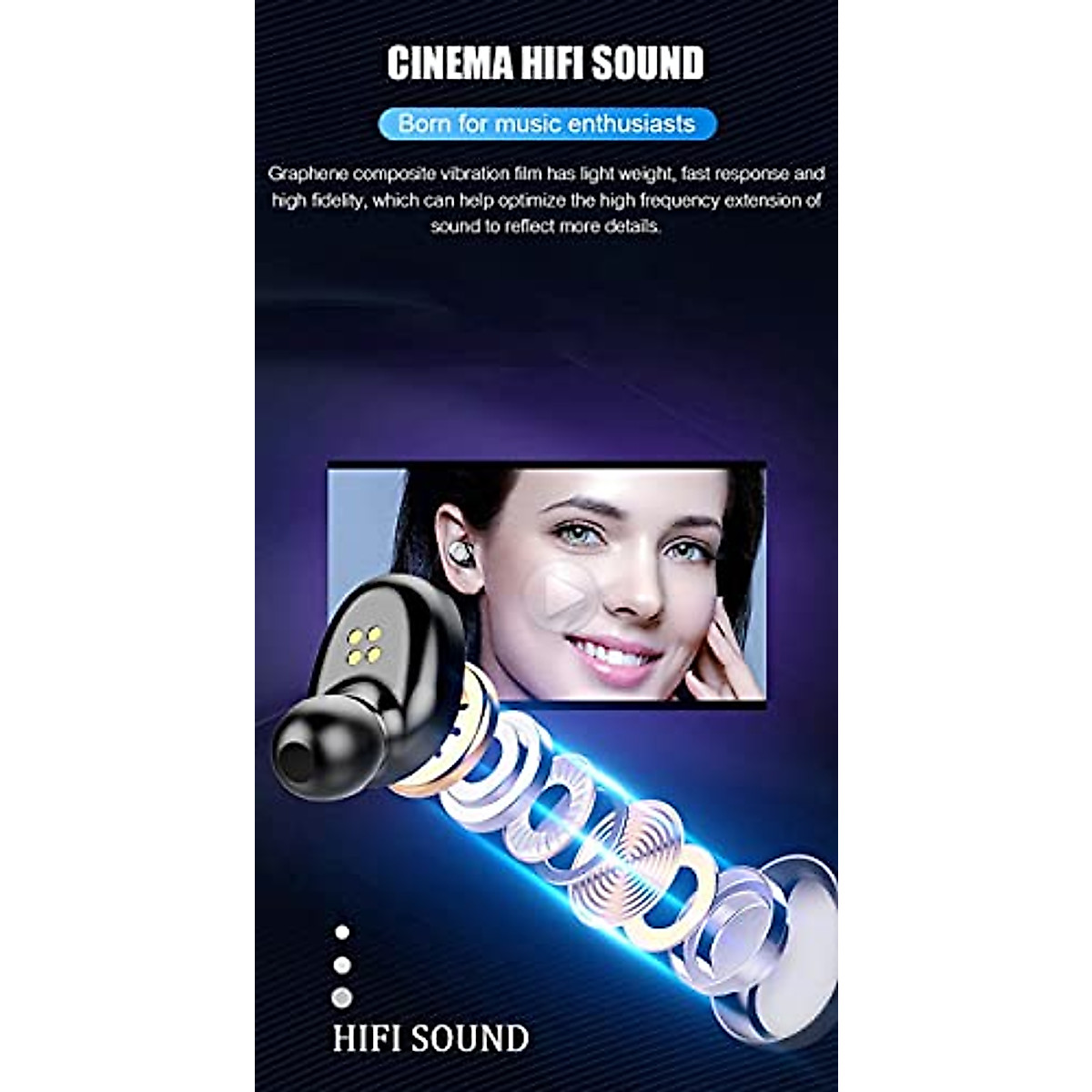 8D True Stereo - Wireless Gaming Headset - Noise Cancelling - TWS Mini in-Ear Earbud with Microphone - Bluetooth Headphones - Wireless Earbuds for Both Apple and Android Smartphones. (Black)