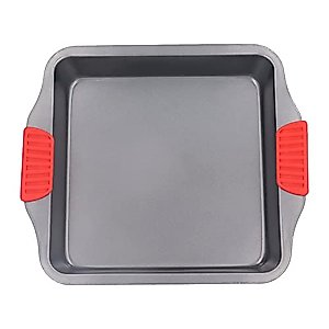 Baking Pan, Carbon Steel Non Stick Oven Baking Sheet Oven Bakeware Baking Set with Silicone Handle Deepened Design Baking Tray for Oven Bakery, Dishwasher Safe(A-106 Quadrate)