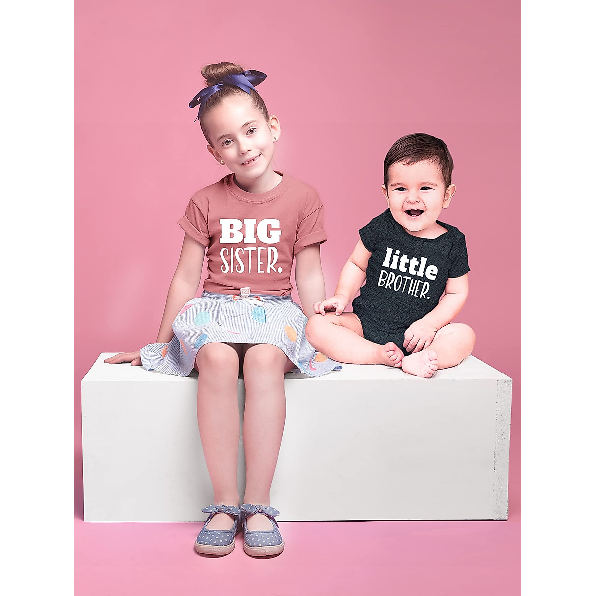 Big Sister Little Brother Outfit Matching Shirts Sets Baby Newborn Outfits Shirt (Mauve/Charcoal Black, Kid (3Y) / Baby (1-3M))
