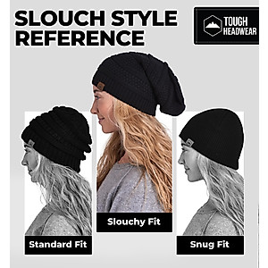 Slouchy Cable Knit Beanie by Tough Headwear - Chunky, Oversized Slouch Beanie Hats for Men & Women - Stay Warm & Stylish - Serious Beanies for Serious Style Black OSFA