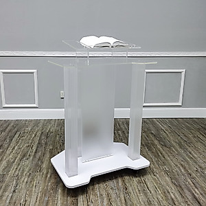 FixtureDisplays® Acrylic Podium Wood Pulpit Large Lecterm for Church School Conference Plexiglass Events Hotel Party Rally 10014-NPF