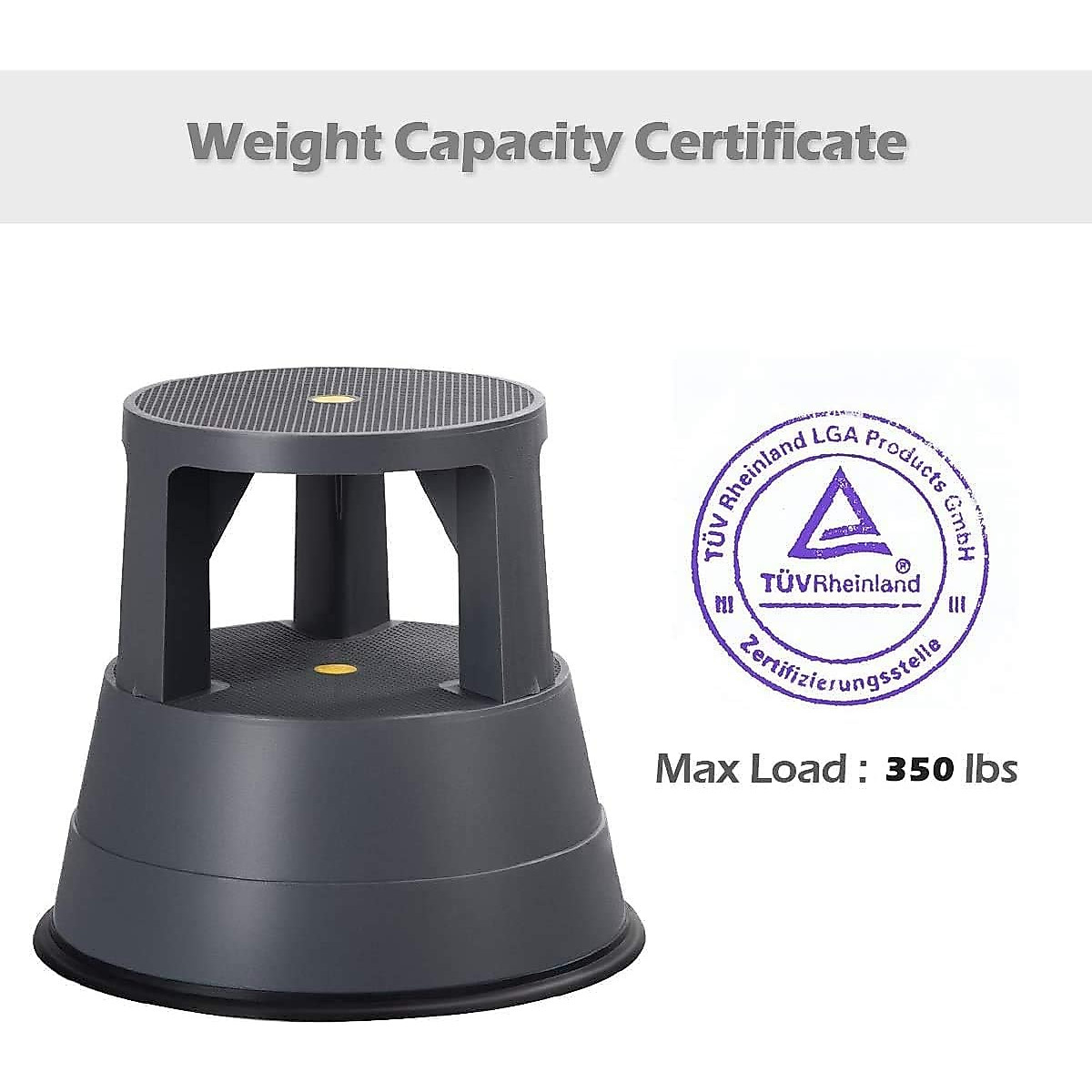 LDAILY Rolling Step Stools with Wheels, Kick Step Stool Holds up to 350 lbs, Round Scooter Stool Ideal for Kids or Adults, Step Stool Perfect for Kitchen, Library, Office, Garage, Gray