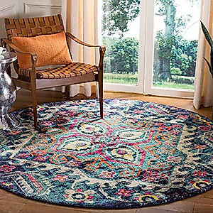 SAFAVIEH Monaco Collection 8' x 10' Blue / Fuchsia MNC252J Boho Chic Medallion Distressed Non-Shedding Living Room Bedroom Dining Home Office Area Rug