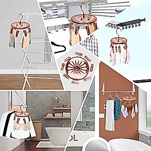 Drying Rack Portable Laundry Clothes Hanger Golden Stainless Steel Round Hanging with 8 Clips for Drying Socks, Hat, Pants, Baby Clothes, Bras, Masks, Underwear, Scarf, Gloves Hanger -Rose Gold