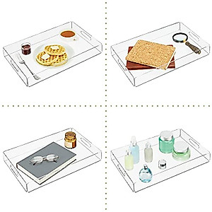 mDesign Modern Acrylic Rectangular Serving Tray with Built-in Handles for Food, Tea, Coffee, Breakfast, Snacks, Cheese, Appetizers - Use in Kitchen, Bathroom, Office - Medium, 2 Pack - Clear