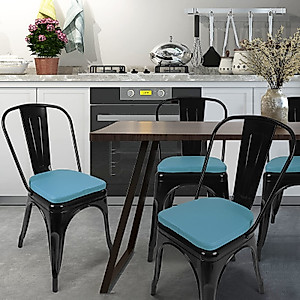 SINOSSO Modern Faux Leather 14" Metal Chair Cushion, Leathaire Magnetic Chair Pad for Dining Kitchen Cafe Bistro Stackable Chair (U-Shape, Blue, 1)