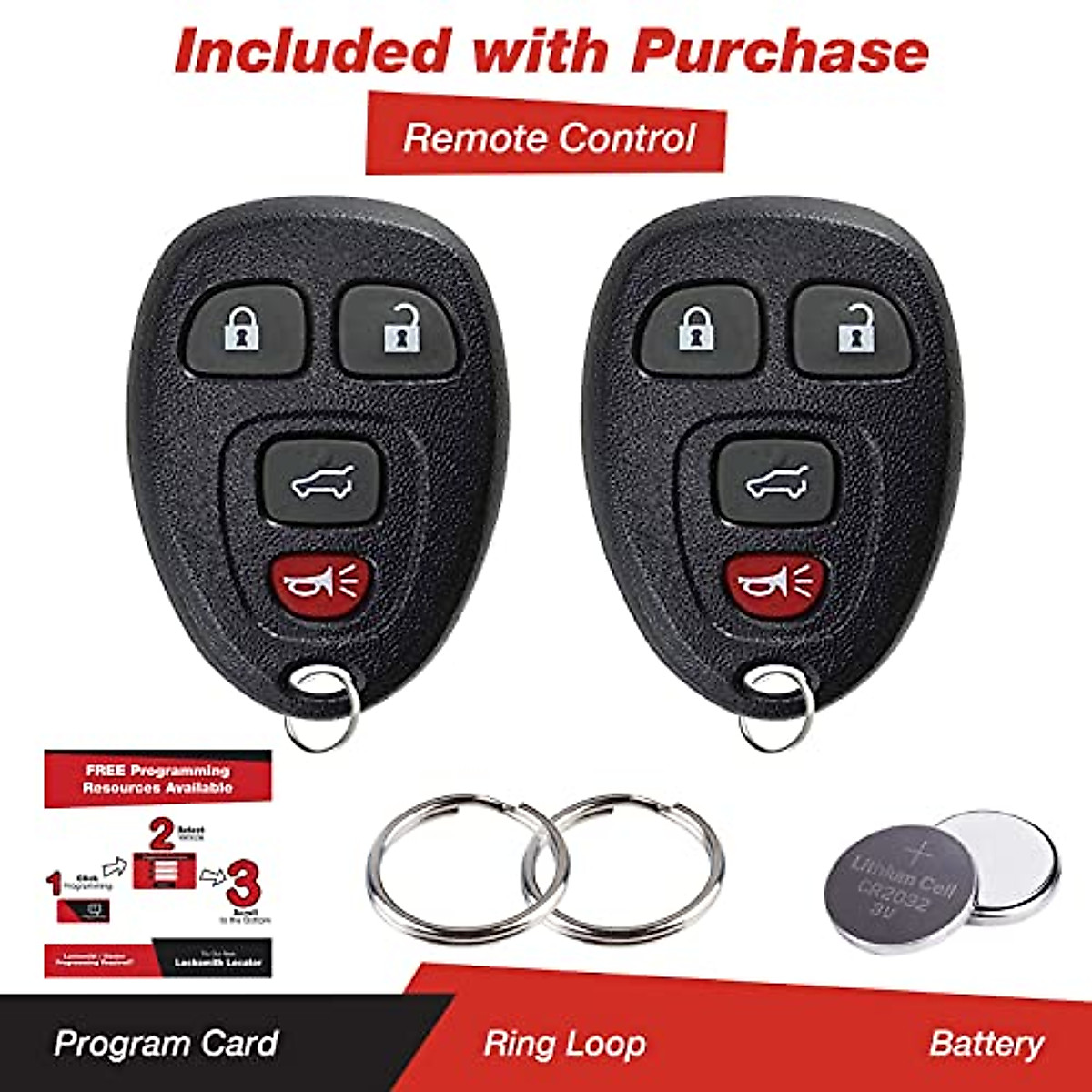 2X KeylessOption Remote Key Fob for GM (15913416, 15194382, OUC60270)