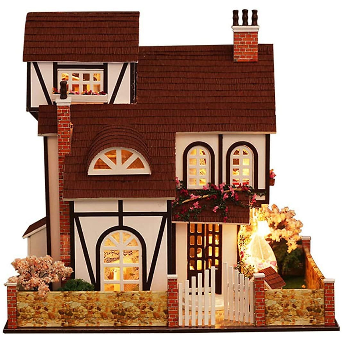 DIY Miniature Dollhouse Kit with Music Box Rylai 3D Puzzle Challenge for Adult Kids (Flower Town)