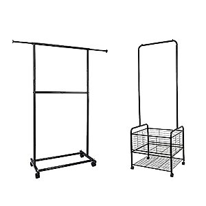 Fishat Simple Garment Rack & Laundry Hamper Butler Cart Basket