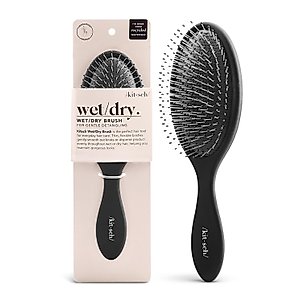 Kitsch Wet Hair Brush Detangling Brush - Soft Bristle Hair Brushes for Women | Straight & Curly Wet Dry Brush | Hairbrush Women for All Hair Types | Hair Detangler Brush | Travel Brush (Black, 1 Pc)