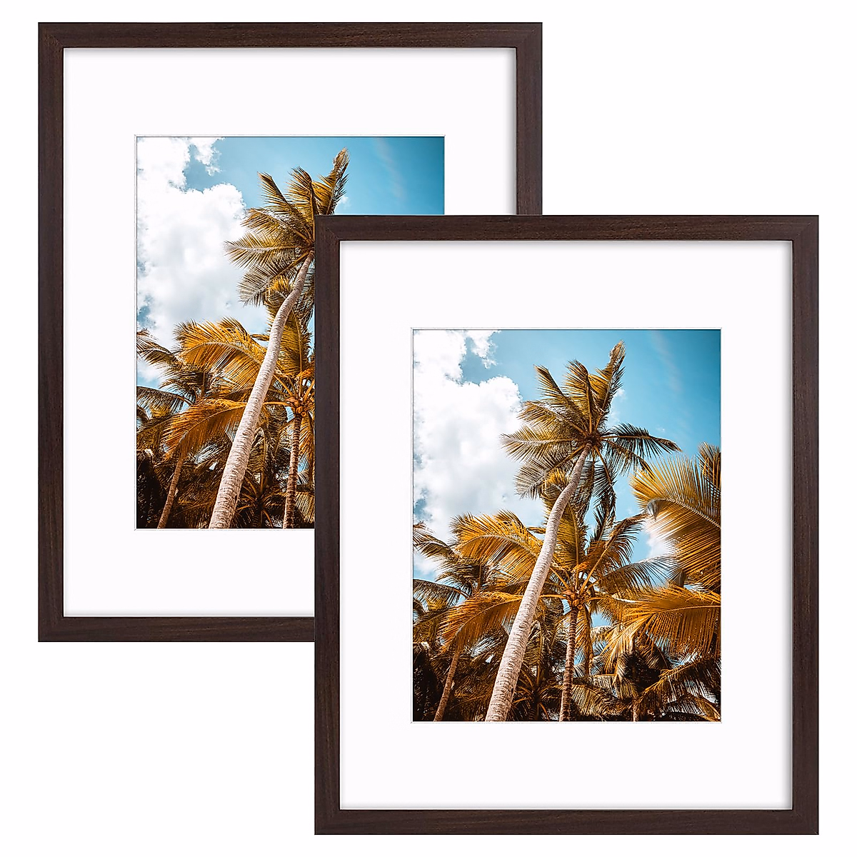 Frametory, 16x20 Picture Frame with Mat for 11x14 Picture- - High Definition Glass Wide Molding - Preinstalled Wall Mounting Hardware (Brown, 2 Pack)