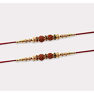 Rakhi for Brother Rakhi Set of 2 Rudraksha Rakhee Thread Bracelet for Bhai Bhaiya- Indian Rakhi Raksha Bandhan Festival