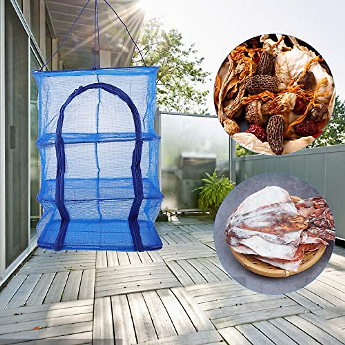 BESPORTBLE Drying Rack 4 Layers Folding Hanging Mesh Dryer for Shrimp Fish Fruit Vegetables Herb, 66X35X35cm with Buckle
