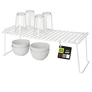 Smart Design Stacking Cabinet Shelf Rack - Set of 6 - Extra Large 22 x 10 Inch - Steel Metal Wire - Cupboard, Plate, Dish, Counter and Pantry Organizer Organization - Kitchen - White