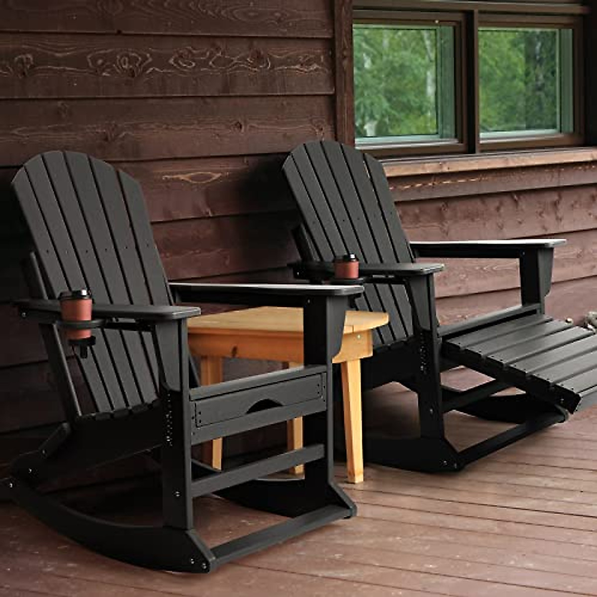 adirondack chair with Ottoman,Folding adirondack chairs,Rocking with Cup Holder,adirondack chairs Weather Resistant,Fire Pit Chairs,Plastic for Adults,350 lbs