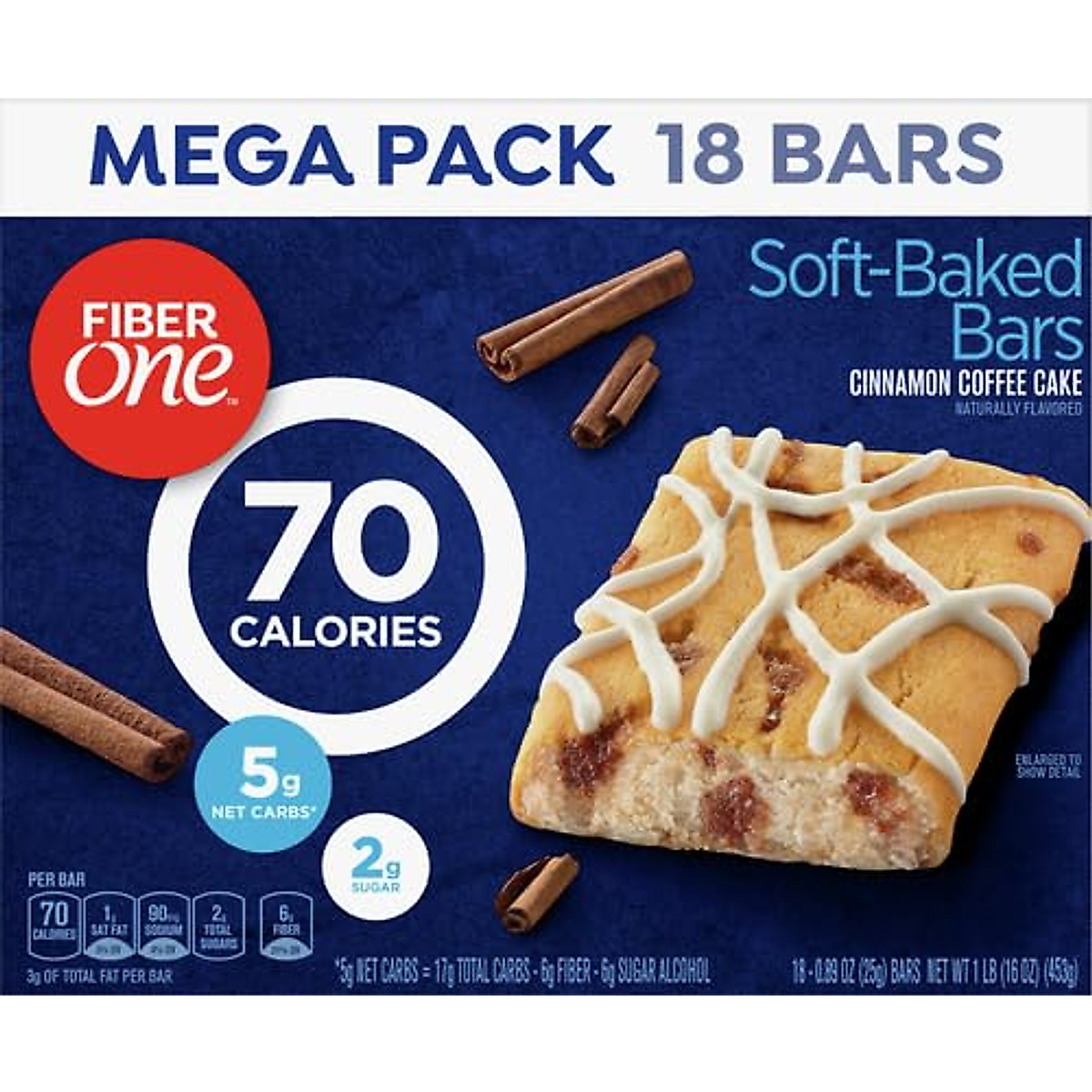 Fiber One 70 Calorie Soft-Baked Bars, Cinnamon Coffee Cake, 18 ct
