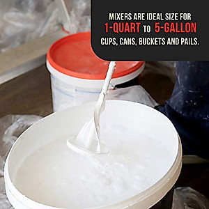 TCP Global Set of 2 Paint, Epoxy Resin, Mud and Cement Mixer Blades - Power Drill Stirring Tools - 15.5" & 14" Ribbon Mixing Paddles, 3/8" & 5/16" Hex Head Shafts - Mix 1 to 5 Gallon Bucket - Concrete