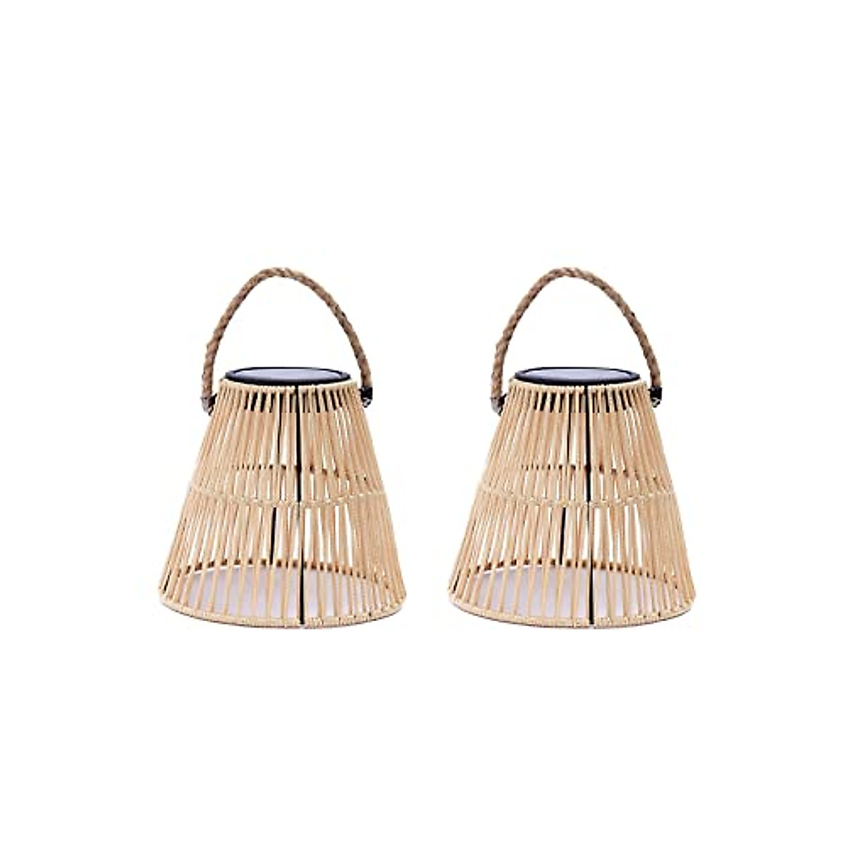 Outdoor Solar Hanging Lantern, 2 Pack Solar Lights Waterproof Table Light with Woven Rope Handle Rechargeable Decorative for Patio Backyard Garden Tree, Natural