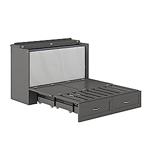 AFI, Hamilton Murphy Bed Chest with 6 inch Memory Foam Folding Mattress, Built-in Charging Station and Storage Drawer, Full, Grey