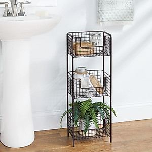 mDesign Steel Freestanding Storage Organizer Tower Rack Basket Shelf, Metal 3-Tier Furniture Unit for Master/Guest Bathroom, Powder Room - Holds Bath Towels, Soap - Concerto Collection - Bronze