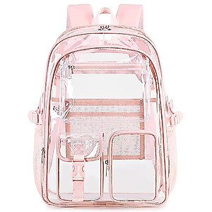 abshoo Large Clear Backpack For Girls Women School Bookbag Heavy Duty Transparent Backpack (Pink)