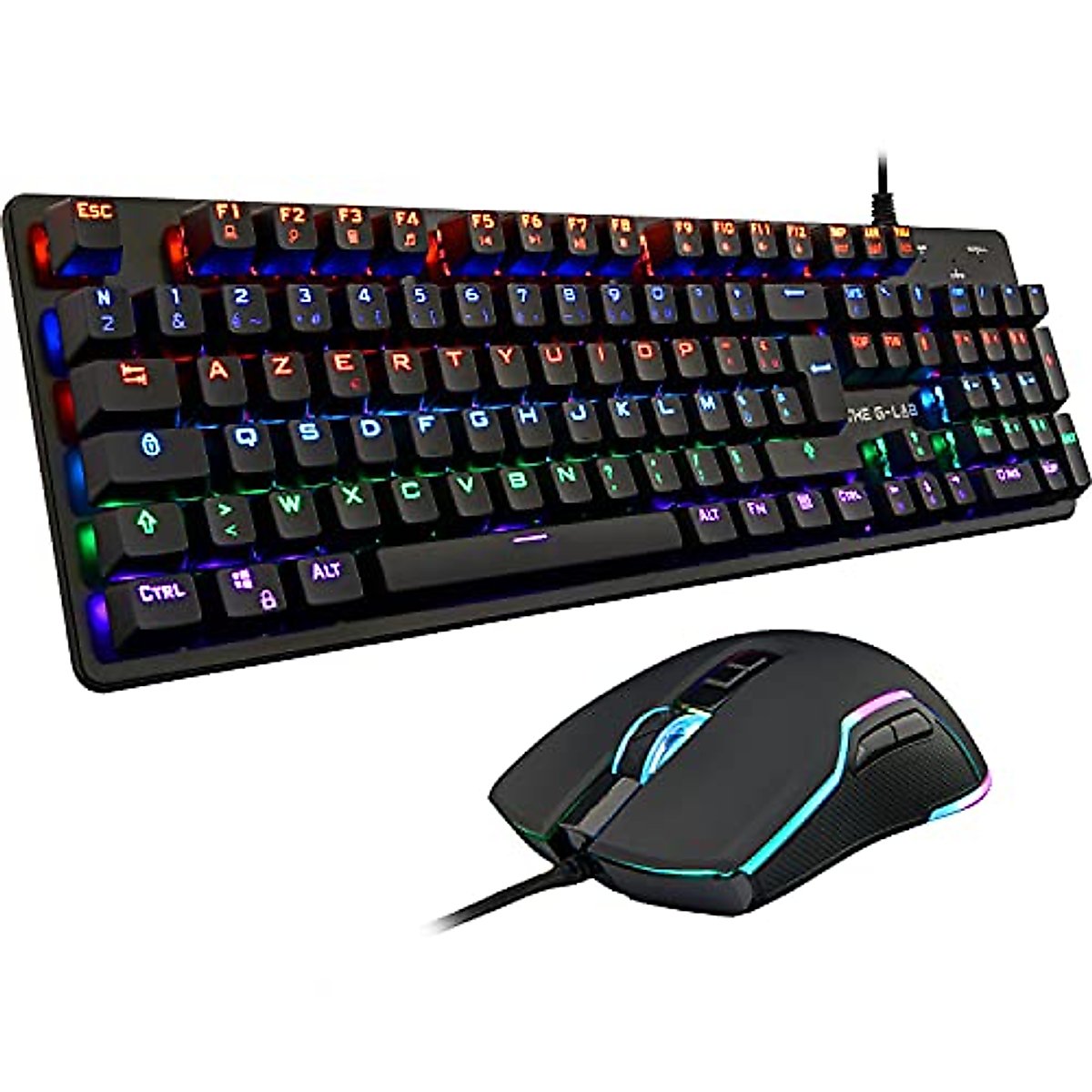 G-LAB Combo Carbon Pack Wired Keyboard and Mouse Gamer RGB Pack – Backlit Mechanical LED Gaming Keyboard, Blue Switches, QWERTY, Anti-Ghosting + Gaming Mouse with RGB - 6 Buttons 7200 DPI PC/PS5