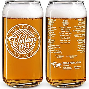 30th Birthday Gift For Men - Birthday Beer Gifts 20 Ounce 2-Sided Beer Can Glass (1 Count) - Vintage Glass for a 30 Year Old - Funny Glass Gift for His or Her 30th Birthday - Anniversary Party (1993)