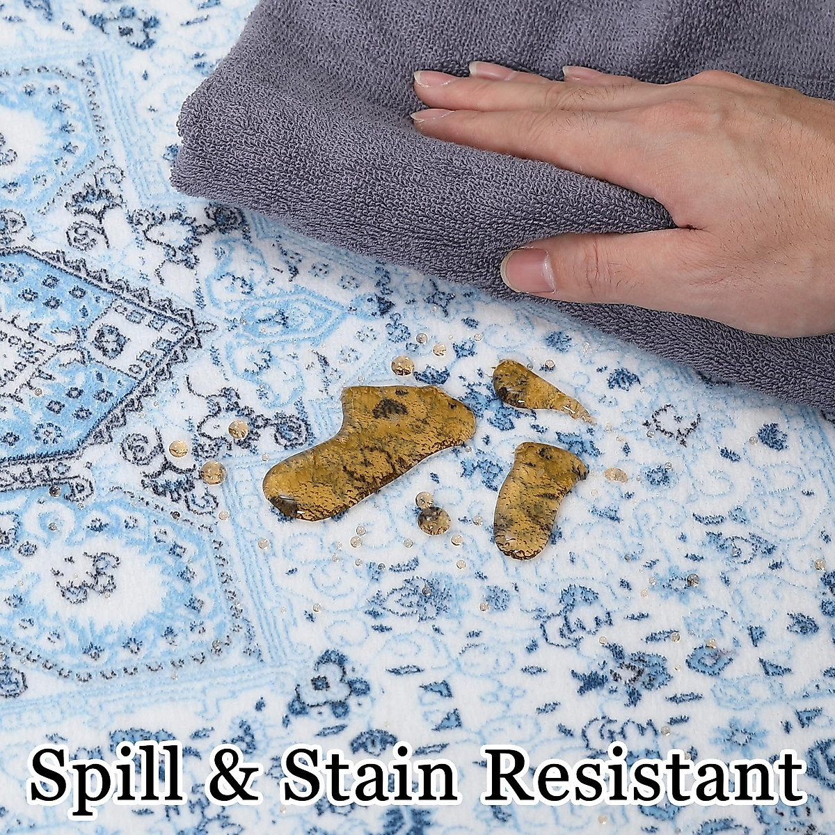 RUGSREAL Bohemian Floral Medallion Area Rug 5x7 Oriental Blue Large Bedroom Rug, Soft Non-Slip Washable Dining Room Mat Indoor Nursery Floor Carpet for Guest Room Entryway, 5x7 Blue