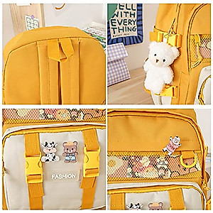 KOVPIFB Kawaii Backpack Cute Style 5 PCS Backpack Set,Cute Plush Pendants & Pins Aesthetic School Bags for Teen Girls Black