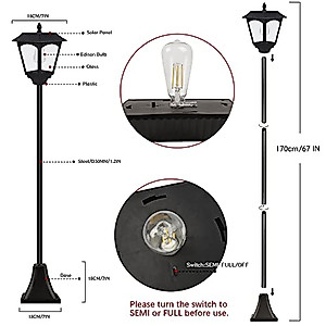 Dynaming 100 Lumen Solar Post Lights, 67 Inch Outdoor Solar Powered Vintage Street Lights, LED Edison Bulb Solar Post Lamp Waterproof for Garden Patio Lawn Pathway Driveway Backyard, Warm White