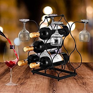 Torfican Countertop Wine Rack Metal,Hold 6 Bottles and 4 Glasses Wine Holder Stand,3-Tier Small Tabletop Wine Rack,Wine Organizer for Cabinet,Pantry
