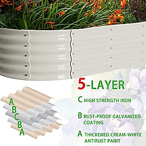 Sundale Outdoor Galvanized Raised Garden Bed Kit, 4x2x1ft Planter Raised Garden Boxes Outdoor with Anti-Rust Paint，Oval Metal Planter Box for Vegetables Flower（Beige）