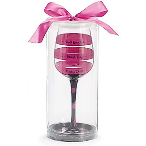 Hot Pink Black Polka and Stripe Fill Line Wine Glass Rough Day Don't Ask 12oz Gift