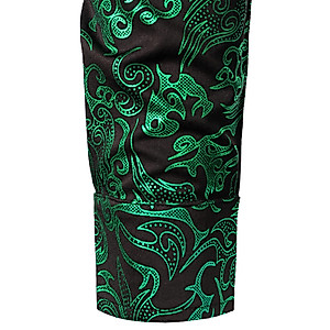 ZEROYAA Men's Luxury Prom Design Slim Fit Long Sleeve Button up Party Dress Shirts ZZCL48 Emerald Large
