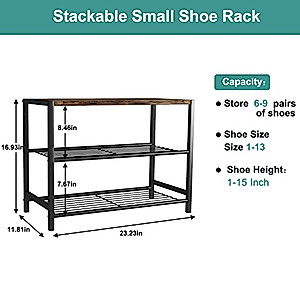 JEROAL 3-Tier Shoe Rack Storage Organizer,6-9 Pairs Sturdy Shoe Shelf for Entryway, Hallway and Closet Space Saving Storage and Organization