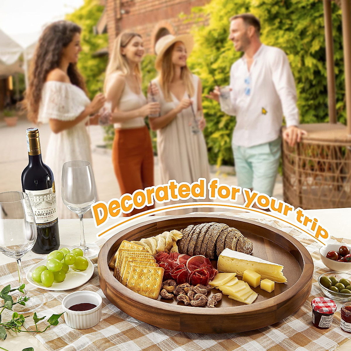 TIDITA 18" Acacia Lazy Susan Organizer for Table - Wooden Lazy Susan Turntable for Cabinet - Kitchen Turntable Storage Food Bins Container for Pantry, Countertop (Acacia Wood)