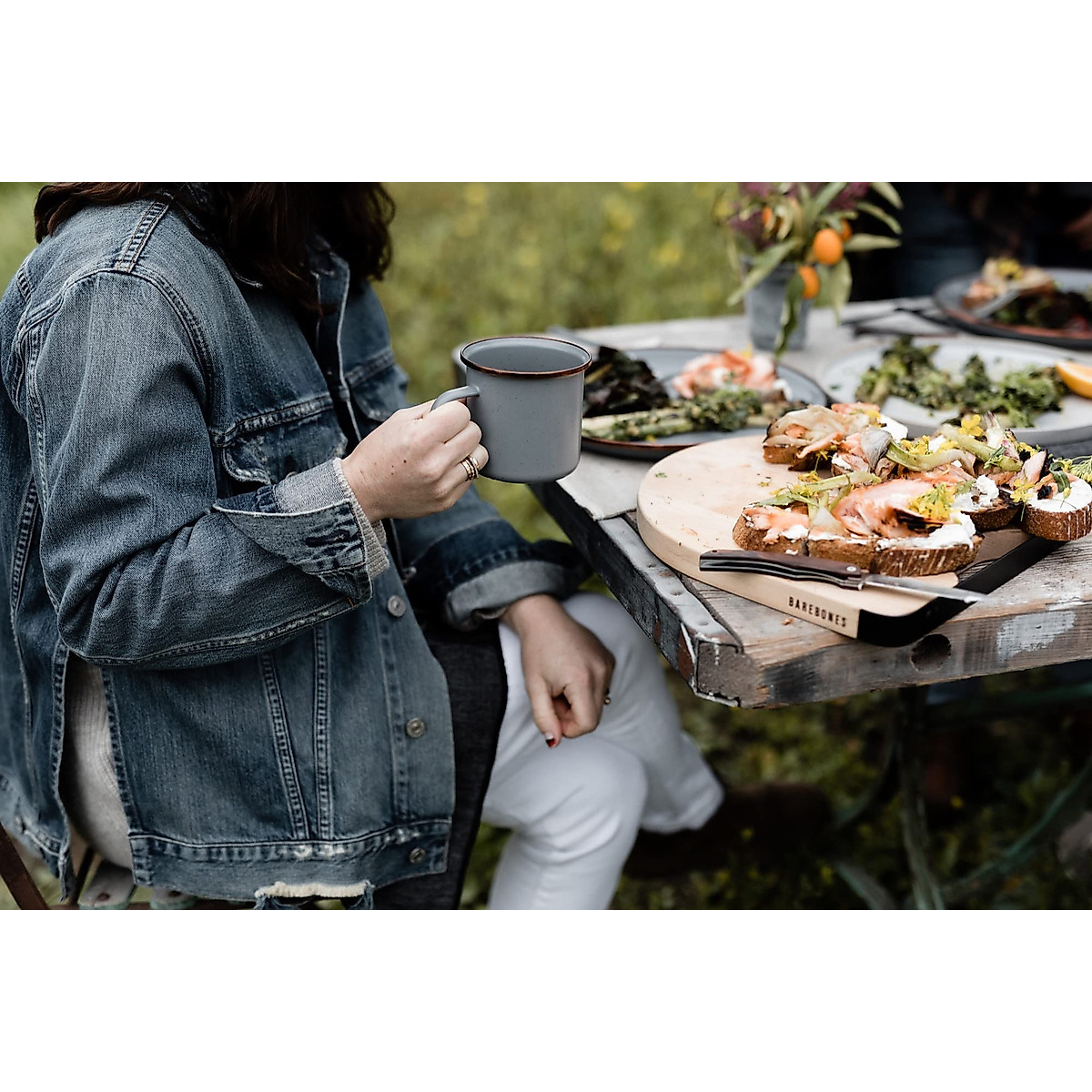 Barebones Enamel Cup - Enameled Steel Mug Set of 2 14-oz - Stainless Steel Rim for Camping and Outdoor Use- Slate Gray