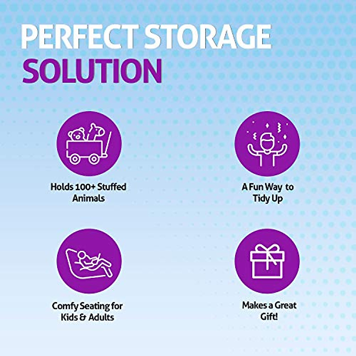 Butterfly Craze Bean Bag Chair Cover, Functional Toddler Toy Organizer, Fill with Stuffed Animals to Create a Jumbo, Comfy Floor Lounger for Boys or Girls, Stuffing Not Included, Purple Polka Dots