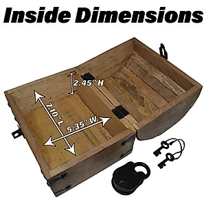 SciencePurchase Pirate's Treasure Chest Wooden Nautical Jewelry Box with Functional Lock and 2 Keys, Wood with Iron Accents, Hinged Lid, 8 Inches Long