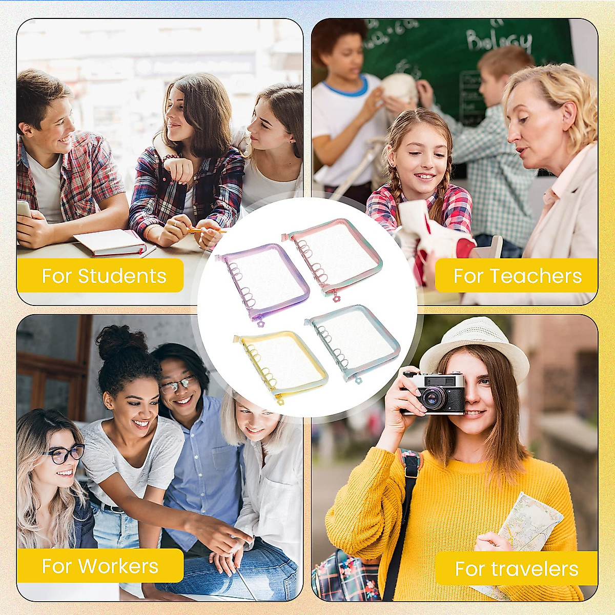 NEWEST A5 6 Ring PVC Planner Budget Binder Cover with Zipper, Blue Gradient Loose Leaf Zip Up Binder Cover, Flashing Clear Notebook Cover Protector for Journal Planner Photo Album Diary Folder